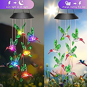 Winzwon Gifts for Mom Mothers Day from Daughter Solar Hummingbird Wind Chimes Outdoor Mobile Hang Garden Patio Porch Birthday Gifts for Grandma Women