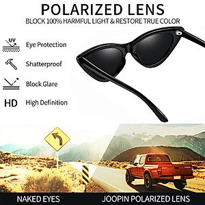Joopin Polarized Cat Eye Sunglasses for Women, Retro Narrow Pointy Cateye Womens Sun Glasses (Black)
