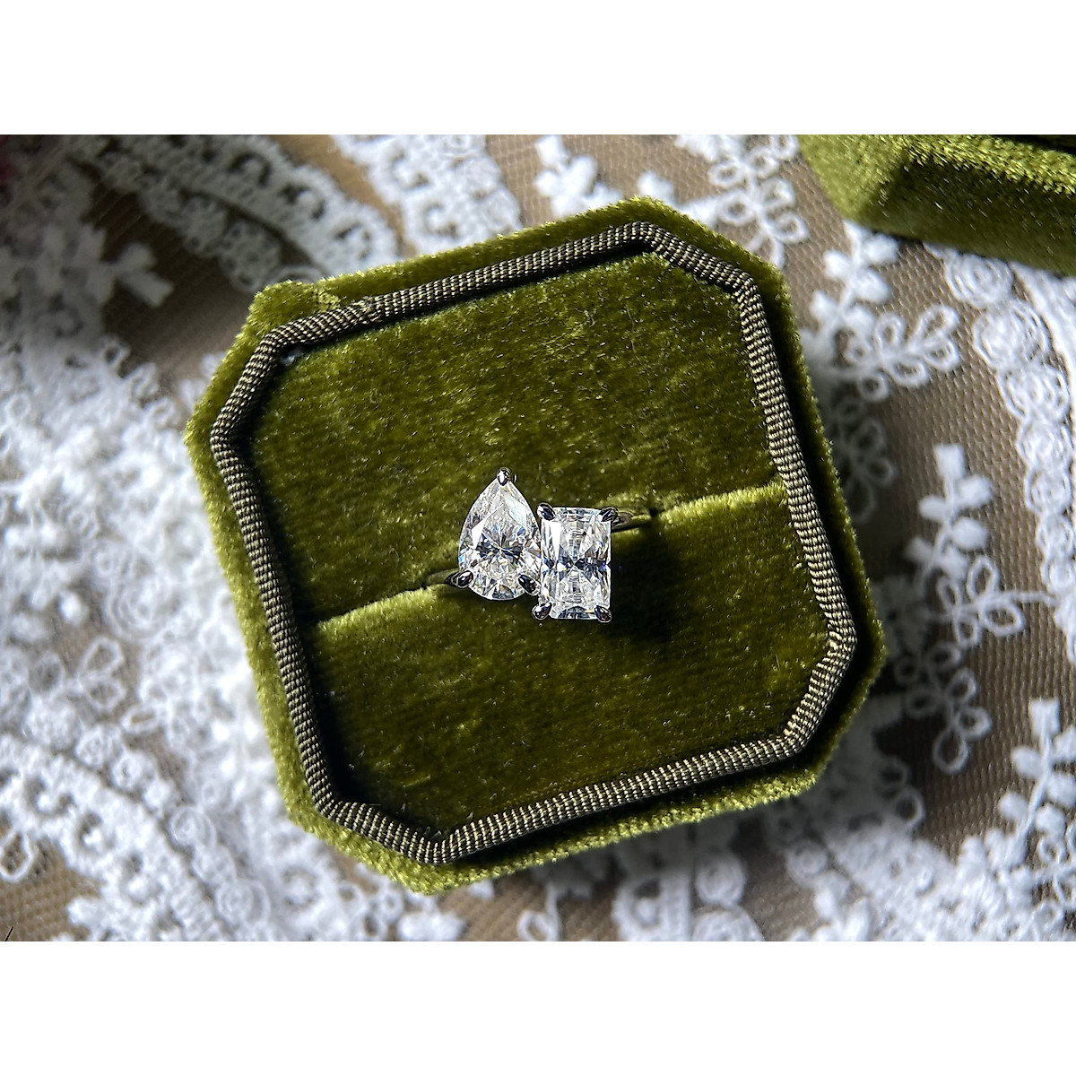 3 CTW Pear & Radiant Cut Toi et Moi Moissanite Engagement Ring, 10K / 14K / 18K Gold D Color VVS1 Clarity Two Stone Ring for Women, Anniversary Gift for Her