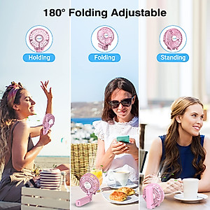 Lafhome Portable Handheld Fan, USB Rechargeable Hand Held Fan Foldable Desk Fan, 3 Speeds Battery Operated Fan Mini Electric Table Cooling Fan Personal Desktop Fan for Home Office Travel Pink
