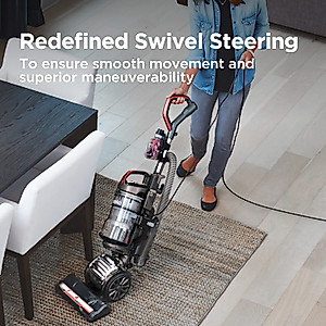 EUREKA Pet Upright Vacuum Cleaner for Home, Bagless Upright Vacuum Cleaner Swivel Steering, Powerful Lightweight Upright Vacuum Carpet and Floor, FloorRover Elite NEU630 with Tangle Free Tech, Red