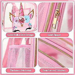 Kacctyen 3 Pcs Pink Clear Backpack Stadium Approved Backpack for Girls Clear School Backpack with Lunch Bag for Girls Boys(Unicorn Style)