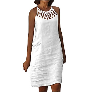 Ceboyel Women 2023 Summer Linen Dresses Cotton Boho Shirt Dresses Midi Length Casual Dress Trendy Ladies Beach Outfits Plus Size Summer Dresses for Women 2023 White 2X