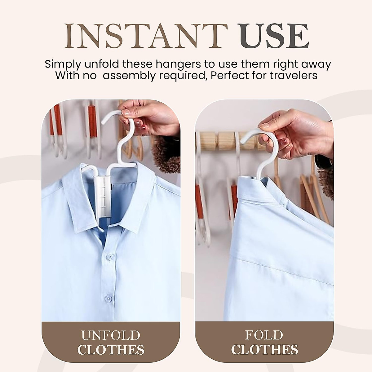 6 Pcs Portable Foldable Travel Hangers - Plastic Foldable Hangers with Lightweight, and Durable Plastic Hangers for Coats, Clothes, and Travel - 2 White, 2 Gray, 2 Apricot