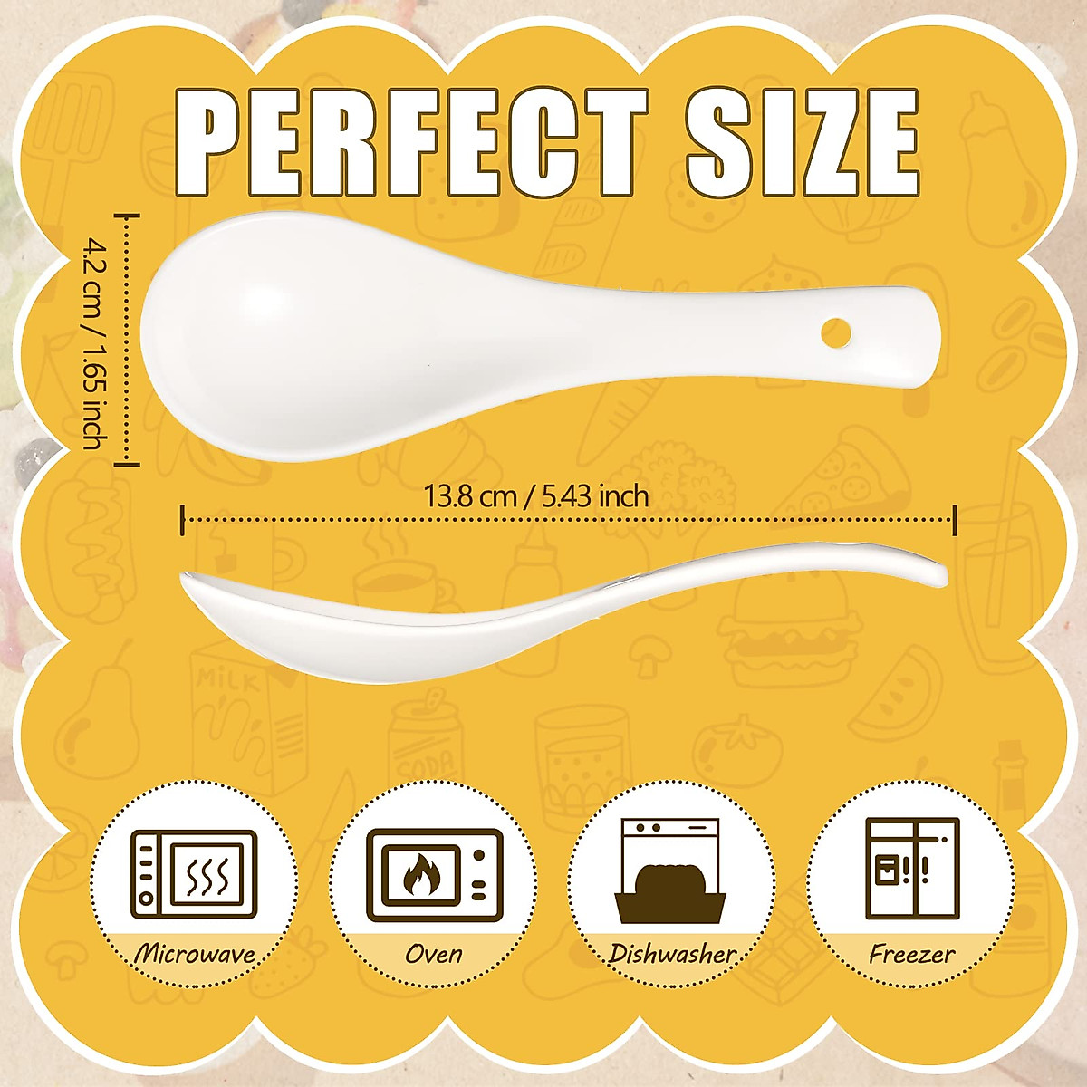 50 Pack Ceramic Soup Spoons Bulk 5.43 Asian Soup Spoon Set Bright White Ultra Fine Porcelain Tablespoon with Deep Oval Hook Design Dishwasher Safe for Wonton Dumpling Miso Cereal Ramen