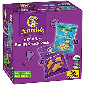 Annie's Organic Birthday Cake Bunny Grahams and Cheddar Bunnies Snack Pack 36 Count, 36 oz