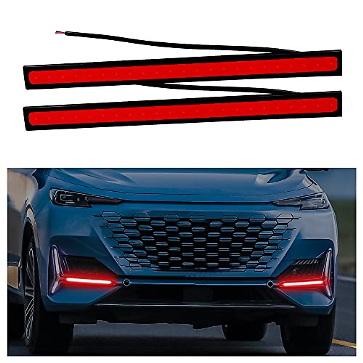 2PCS 170MM A Variety of Colours DRL LED Strip Lights for Car,COB LED Hood Light,Daytime Running Lights,Fog Lights,12v Waterproof Car Decor Light Strip for Truck SUV Boat RV Motorcycles (Red-2pcs)