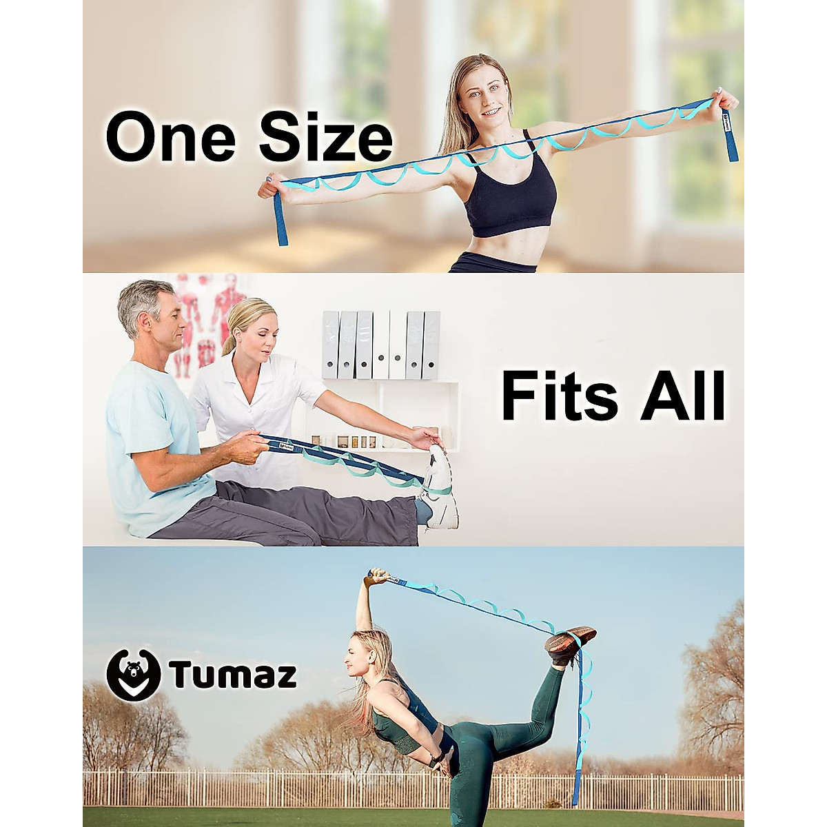 Tumaz Stretching Strap - 10 Loops & Non-Elastic Yoga Strap - The Perfect Home Workout Stretch Strap for Physical Therapy, Yoga, Pilates, Flexibility - [Extra Thick, Durable, Soft]
