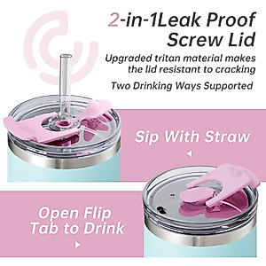 COKTIK 40 oz Tumbler With Handle and Straw Lid, 2-in-1 Lid (Straw/Flip), Vacuum Insulated Travel Mug Stainless Steel Tumbler for Hot and Cold Beverages,Easy to Clean (Bubble Gum)