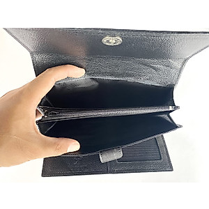Julie Genuine Real Ostrich Skin Leather Trifold Clutch Long Black Wallet