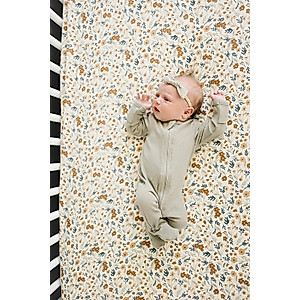 Harvest Floral Muslin Crib Sheet by Mebie Baby, Soft and Breathable Bed Sheets for Babies, Modern Neutral Bedding for Cribs, Standard Crib Mattress Fitted Sheet, Great for Boy or Girl Room or Nursery