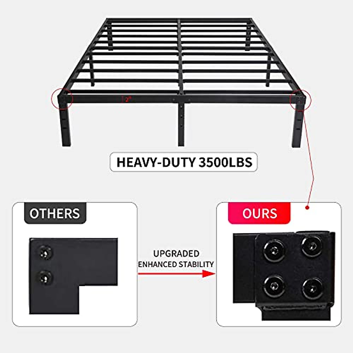 AMSEJOPS California King Bed Frames, 18 Inches Heavy Duty Metal Platform Bedframe with Steel Slat Support, No Box Spring Needed, Noise-Free, Easy Assembly