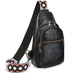 Cynure Women's Vegan Leather Sling Bag Packs Small Zipper Crossbody Chest Backpacks, Black