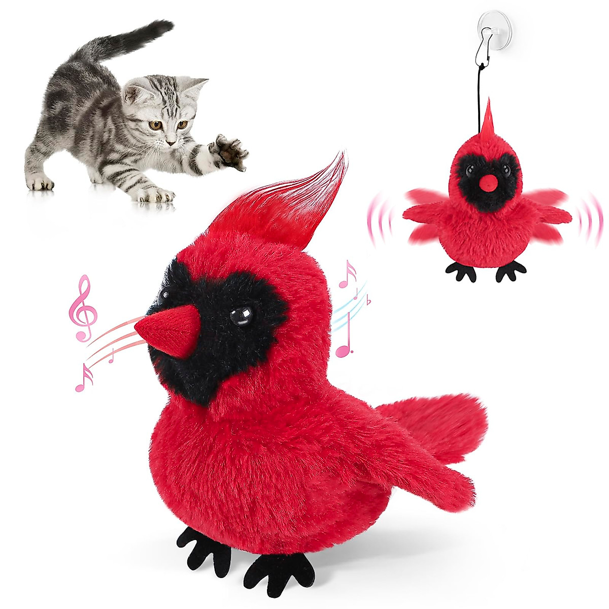 AIPERRO Flapping Cardinal Cat Toys, Interactive Cat Exercise Toy with Lifelike Bird Chirp, USB Rechargeable Automatic Cat Kicker Catnip Toys for Bored Indoor Adult Cats Kittens