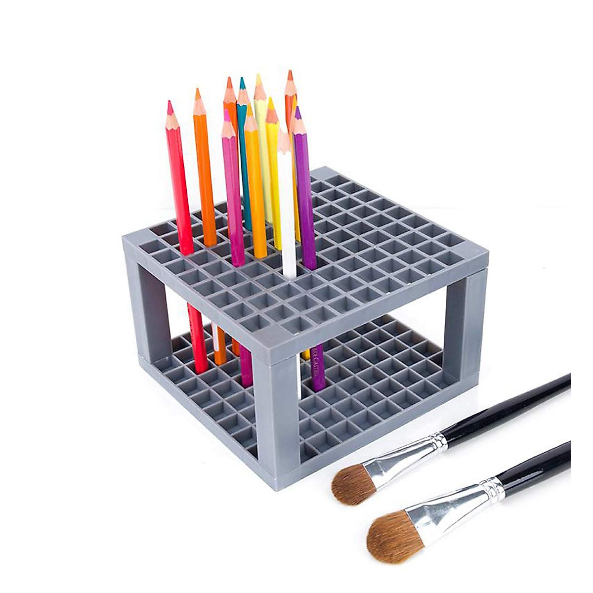 AKOAK 1 Pack 96-hole Square Plastic Pen Holder Multi-function Detachable Pen Holder Storage Art Supplies, Makeup Brushes etc (gray)
