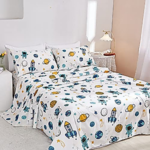 JSD Astronaut Space Kids Print Sheet Set Twin, 3 Pieces Boys Soft Microfiber Bedding Deep Pocket