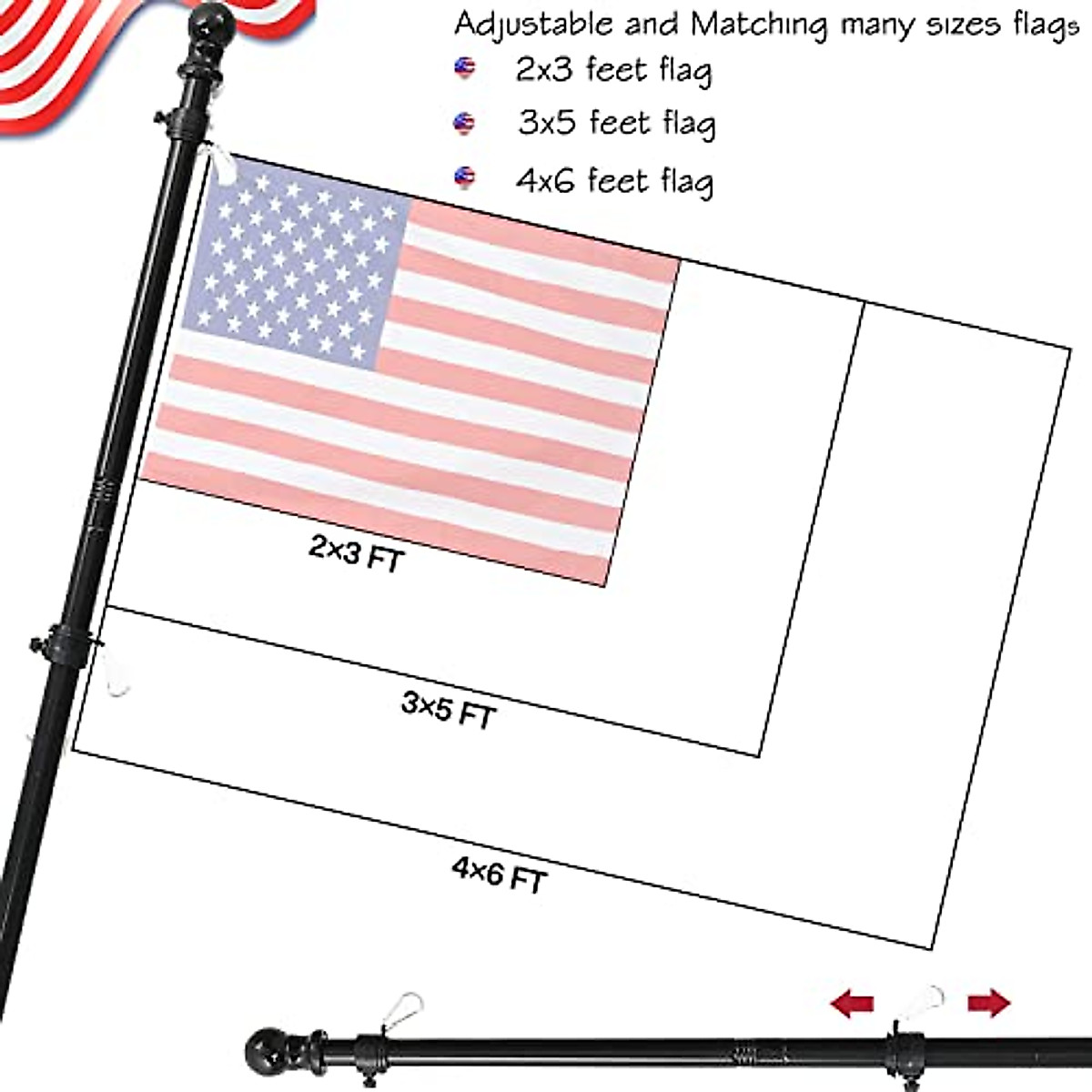 Black Flag Pole for House - 5FT Flagpole Kit for American Flag - 3x5, 4x6 Flag Heavy Garden flagpole-Professional Metal Flag Pole for House Garden Yard Residential or Commercial Two-Position Bracket