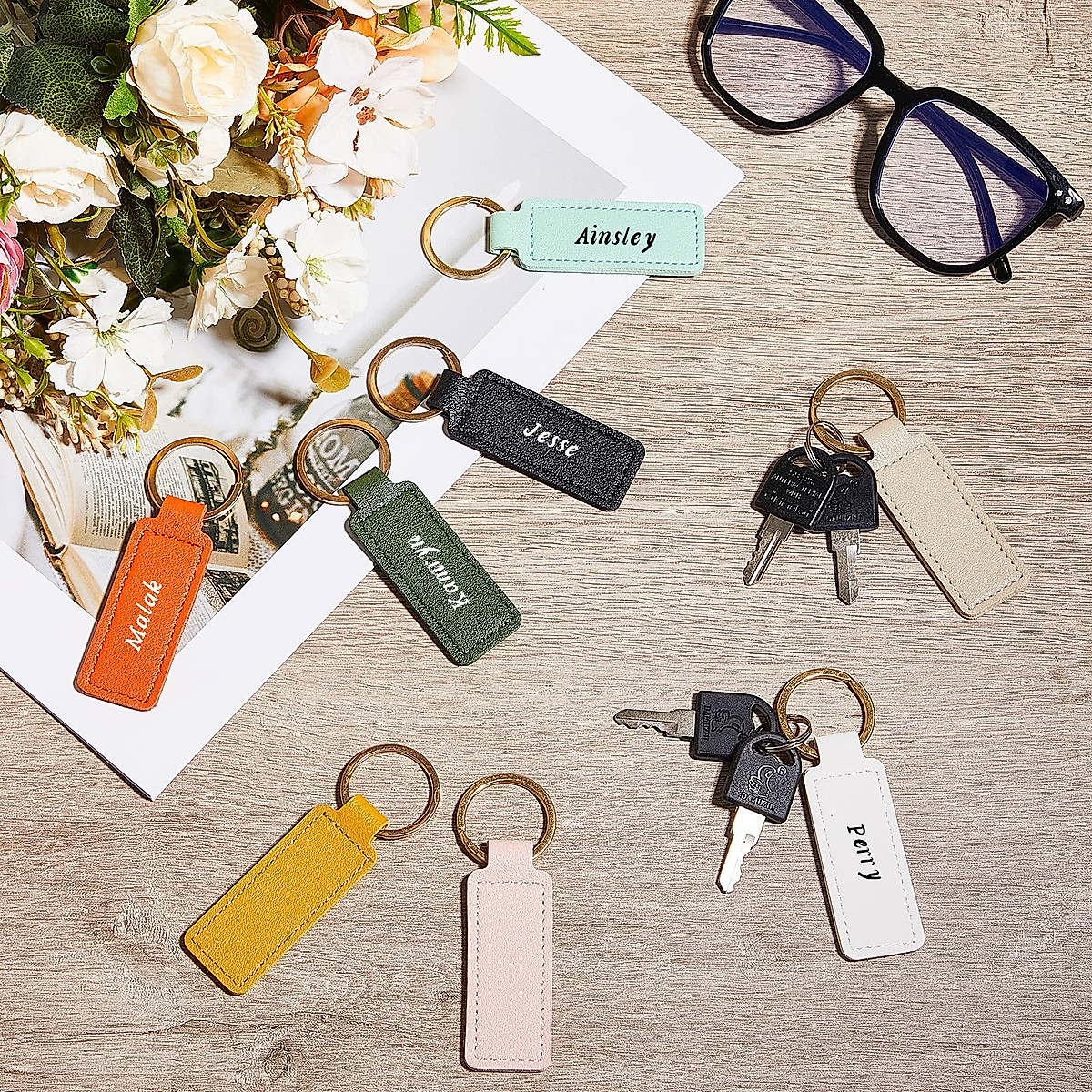 Wavyknot 48 Pcs Leather Keychains Blank Bulk PU Leather Sublimation Key Chains Gift Birthday Halloween(Bright Color)