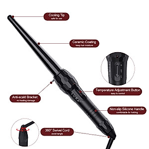 LURA Ceramic Tourmaline Coating Curling Wand, 1/2-1 Inch Barrel Hair Curler with 2 Heat Setting (320/410℉), Suitable for All Hair Types