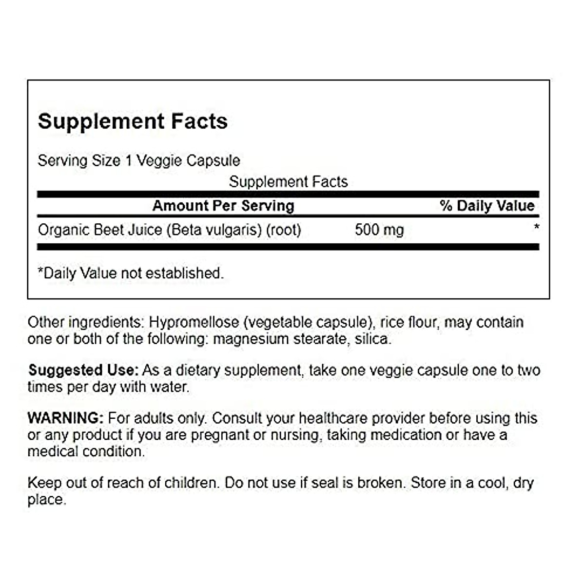 Swanson Made with Organic Beet Juice Freeze Dried 500 Milligrams 60 Veg Capsules (2 Pack)