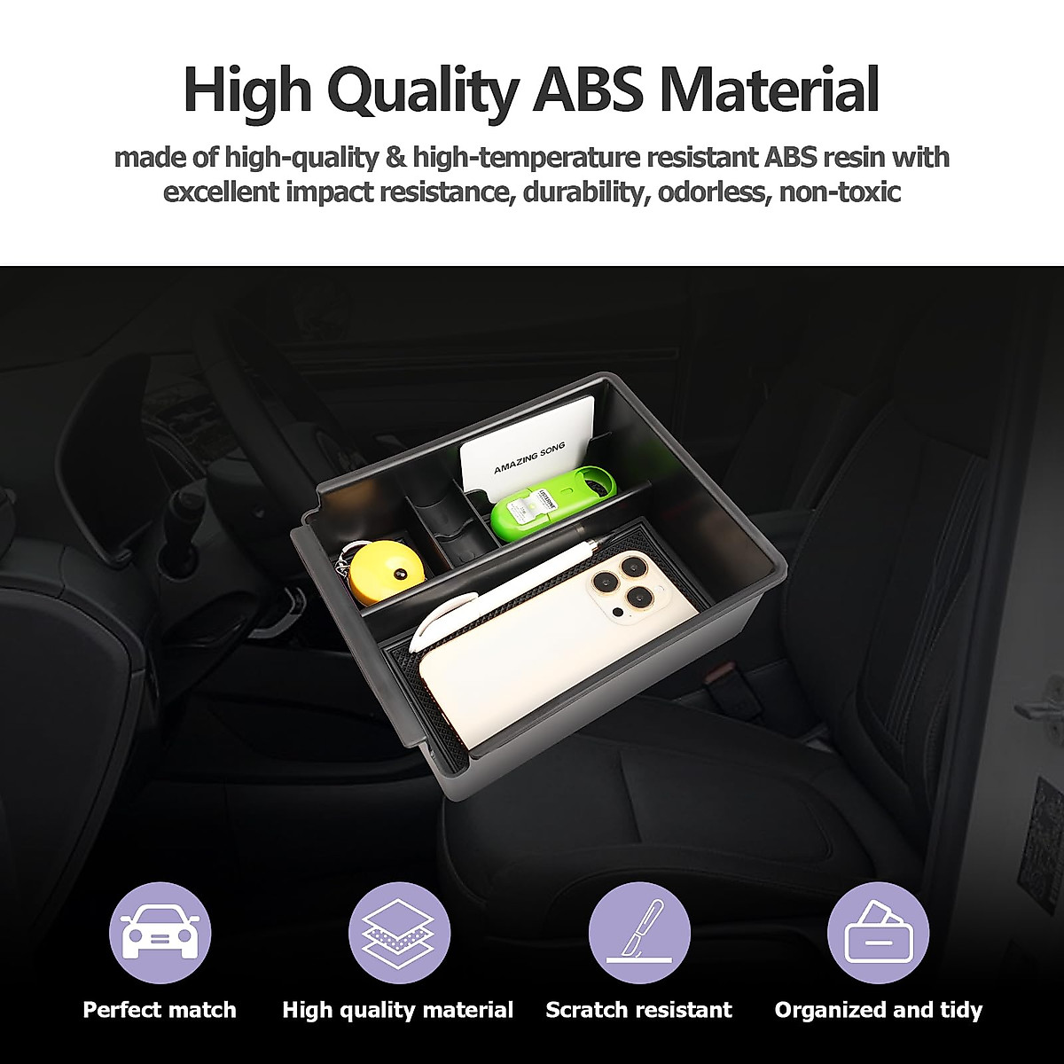 ZCLINKO 2022-2024 Hynudai Tucson Center Console Organizer, Black (Portable, Increases Available Space, Easy Installation Material)