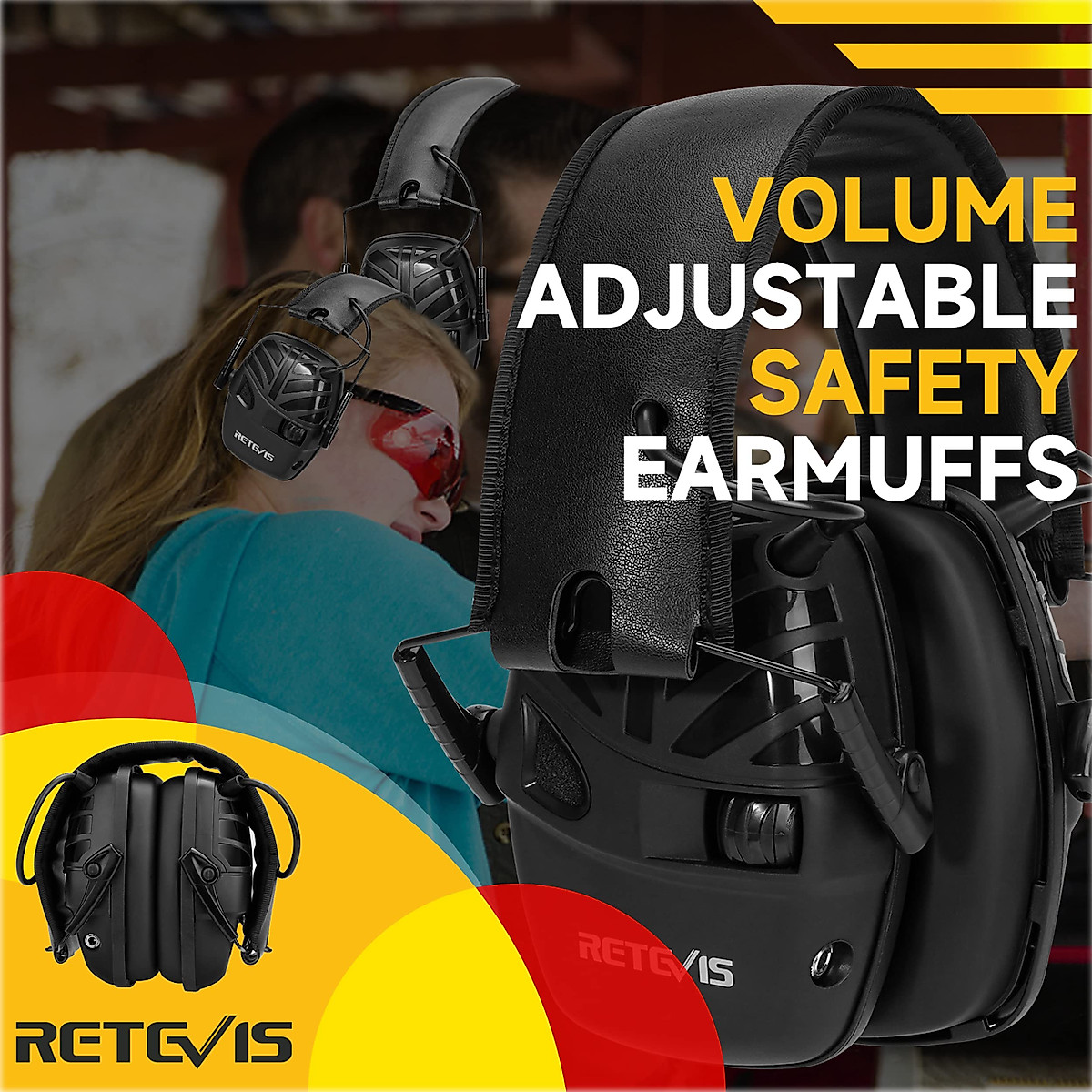 Retevis Shooting Ear Protection for Range,Sound Amplification Electronic Shooting Earmuff,Noise Reduction Ear Muffs for Hunting,Slim Volume Adjustable Earmuff,with 3.5mm Headphone Jack and Cable