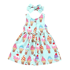 YOUNGER TREE Toddler Dresses Lemon Baby Girls Pineapple Fruit Dress Outfit Summer Girl Dress Spring Sundress (Ice Cream, 2-3 Years)