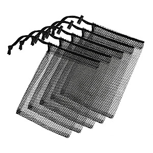 5 Pcs Small Mesh Bags, Small Mesh Drawstring Bag Storage Bag Laundry Mesh Bags for Gifts Scallop Bags Mesh with Cord Lock Closure for Kitchen Jewelry Toys Gifts Wedding (Black,5.9 X 7.8 Inch) (5)