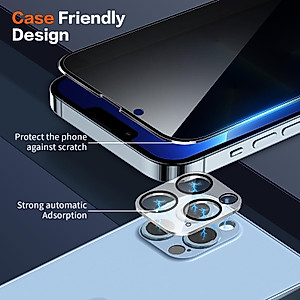 Cnarery [2+2 Pack] Privacy Screen Protector for iPhone 13 Pro Max 6.7 inch with Camera Lens Protector, Ture 28° Anti Peeping Anti Spy Tempered Glass Film, Bubble Free, 9H Hardnes