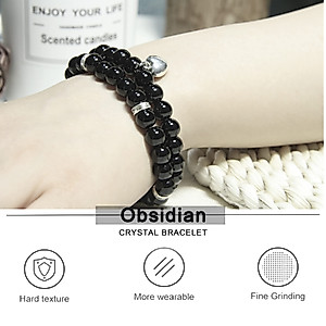 Healing Bracelets for Women - Black Obsidian Bracelet - Healing Prayers Crystal Bracelet, 8mm Natural Stone Stress Relief Yoga Beads Get Well Soon Gifts