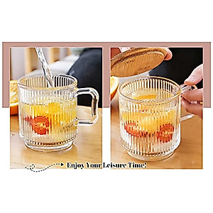 LETINE Clear Glass Coffee Mug with Lids (12.5 oz) - Insulated Coffee Mugs Tea Cup with an Espresso Spoon. Perfect for Latte, Cappuccino, Tea. Gift for Women & Men in Birthdays, Holidays