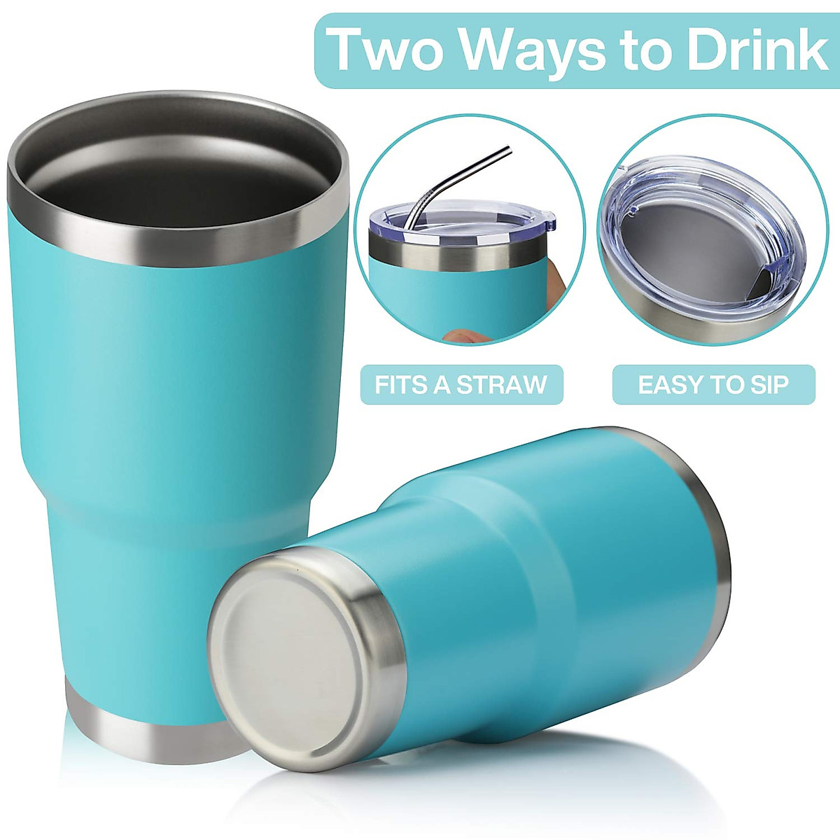 MEWAY 30oz Tumbler Double Wall Vacuum Insulated Travel Mug, Stainless Steel Tumbler with Lid, Durable Powder Coated Insulated Coffee Cup for Cold & Hot Drinks (Lake Blue,1 PACK)
