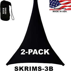 AMAZIN Gear Brand Professional Speaker Stand Covers, Premium 4-Way Stretch Spandex Pro DJ Scrims, 360 Degree Coverage Tripod Skirts, Cable Pass-Throughs +2 Bonus Carrying Bags (2-Pack, Black)