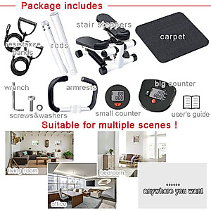 Swity Home Stair Steppers with Handrail & Resistance Bands for Exercise - 2 Ways to Use, Mini Step Machine Fitness Stepper with Display for Full Body Training, 300 lbs Weight Capacity