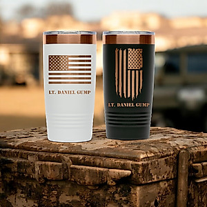 Custom Laser Engraved 20oz Stainless Steel Tumbler | American Flag Design | Personalized Option Available | Perfect Patriotic Gift | Veterans Day (Black Distressed Flag, Flag)