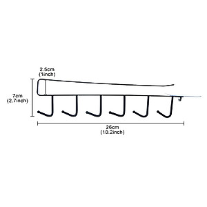 OULLYY 2 Pack 6-Hook Under Cabinet Mug Hanger, Adhesive Cup Holder Coffee Cup Mug Holder for Kitchen, 6 Hooks Tea Mug Holder for Cupboard (2pcs White)