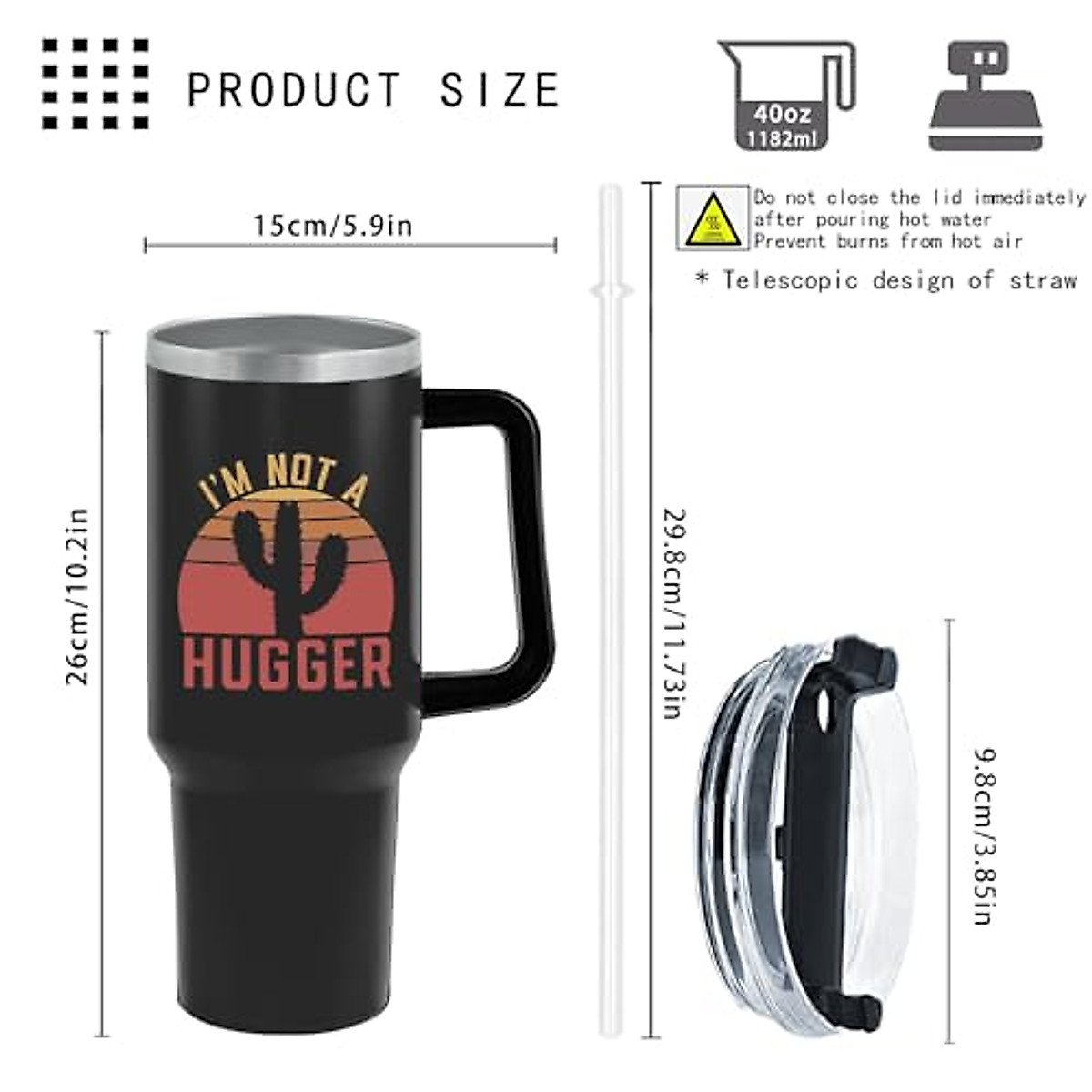 40 oz Tumbler with Handle and Straw Not A Hugger Tumbler with Lid and Straw Insulated Tumbler Stainless Steel Tumblers