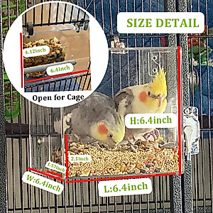 No Mess Bird Feeder for Cage Bird Feeder Automatic Bird Cage Feeder, Acrylic No Spill Bird Feeder Cage for Parakeet Parrot Cockatiels Cockatiels Lorikeet Lovebirds Cage Seed Feeder 6.4inch