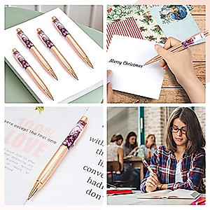 PAFUWEI 4 Pack Rose Gold Retractable Ballpoint Pen Metal Ball Pens Bling Dynamic Liquid Sand Pens Chunky Pens for Office School Supplies, Medium Point, Black Ink