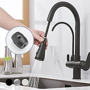 Deck Mounted Black Kitchen Faucets Pull Out Adjustable Cold and Hot Water Filter Tap for Kitchen Three Ways Sink Mixer Kitchen Faucet Brass