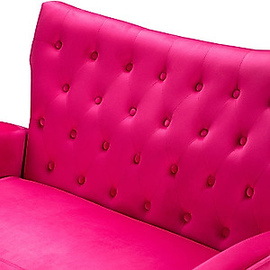 HULALA HOME Velvet Loveseat Sofa with Wingback & Gold Legs, Modern Button-Tufted 2-Seater Sofa for Living Room Bedroom, Comfy Upholstered Small Love Seat Couch, Fushia