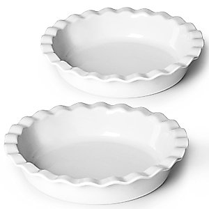 ONTUBE 10.5-Inch Deep Pie Pans 50oz, Ceramic Large Round Pie Tins for Baking, (White 2 Pieces)