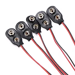 Teqooza 9V-Battery Clip Connector, 9 Volt Long Cable Connection Soft Shell I Type Black, Pack of 10