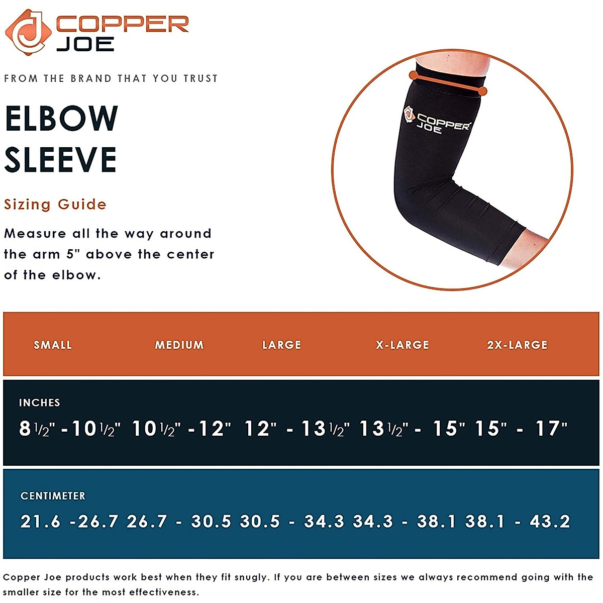 Copper Joe 2 Pack Recovery Elbow Compression Sleeve - Ultimate Copper Relief Elbow Brace for Arthritis, Golfers or Tennis Elbow and Tendonitis. Elbow Support Arm Sleeves For Men and Women (2X-Large)