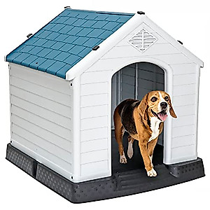 ZENY Plastic Dog House - Waterproof Dog Kennel with Air Vents and Elevated Floor All Weather Indoor Outdoor Insulated Doghouse Puppy Shelter, Easy to Assemble