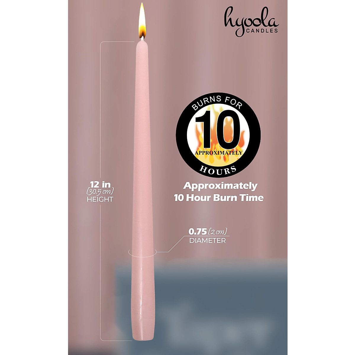 Hyoola Tall Taper Candles - 12 Inch Light Pink Unscented Dripless Taper Candles - 10 Hour Burn Time - 12 Pack