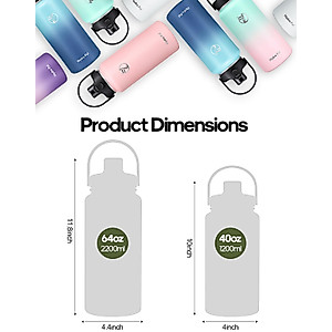 Half Gallon Insulated Water Bottle with 2-in-1 Lid (Chug Lid/Straw Lid), 64oz Double Walled Vacuum Stainless Steel Water Bottles, Water Jug with Straw, Wide Mouth Insulated Thermos