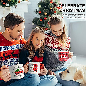 QIKSION Ceramic Christmas Mug Set of 6, 16oz Red Black Plaid Christmas Coffee Mug, Stackable Holiday Coffee Mugs as Christmas Gifts for Family, Friends and Colleagues