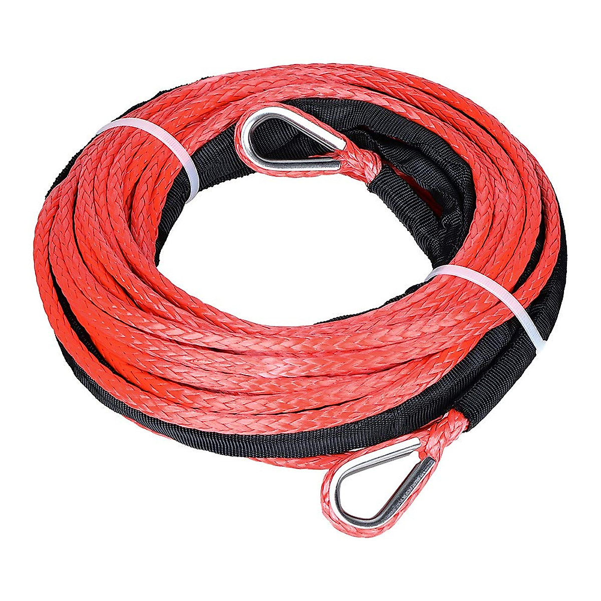 Anzio 1/4" x50' ATV Synthetic Rope Extension Winch Cable with 39" Rock Guard- Breaking Strength Max. 7500 lbs (Red)