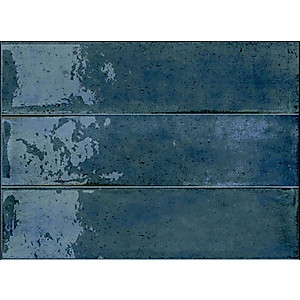 Scandiano Series Handmade Glossy 2.5x10 Subway Porcelain Wall Tile for Kitchen Backsplash, Bathroom Wall, Accent Wall, Fireplace Surround (Blue, Sample)